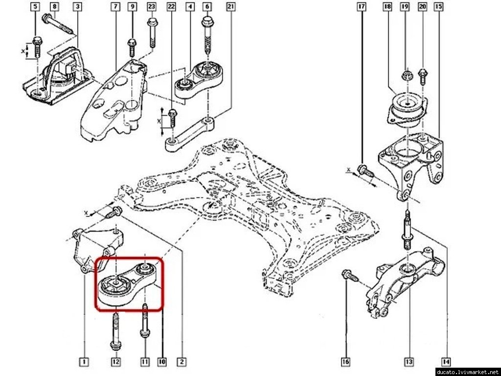 Подушка КПП (внизу, восмерка) Nissan Primastar (2000-2011) 1.9 dci ...